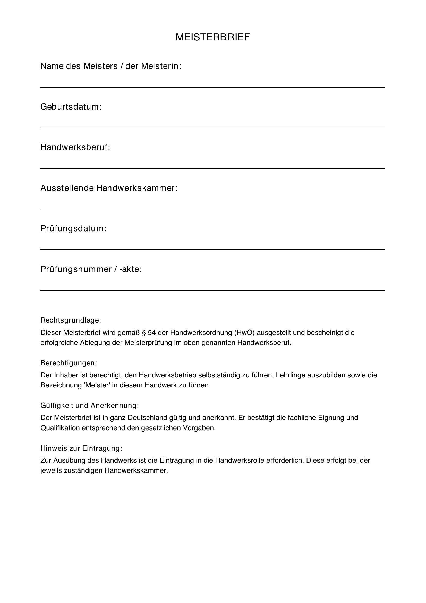 Meisterbrief Vorlage ()