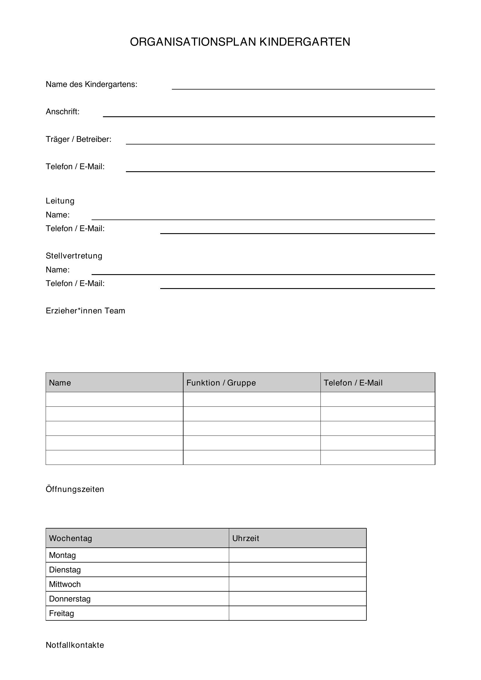 Organisationsplan Kindergarten Muster